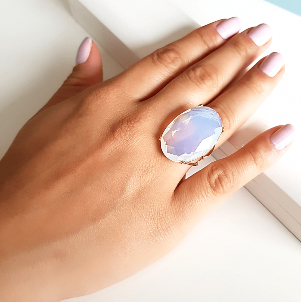 Best4You Seu Shopping Virtual - ANEL CRISTAL PEDRA DA LUA OVAL - 30 X 20 MM - MODELO DOMINIQUE