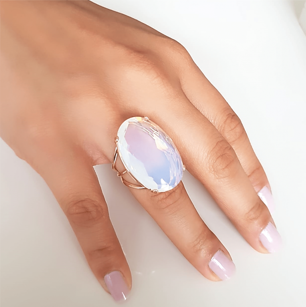 Best4You Seu Shopping Virtual - ANEL CRISTAL PEDRA DA LUA OVAL - 30 X 20 MM - MODELO DOMINIQUE